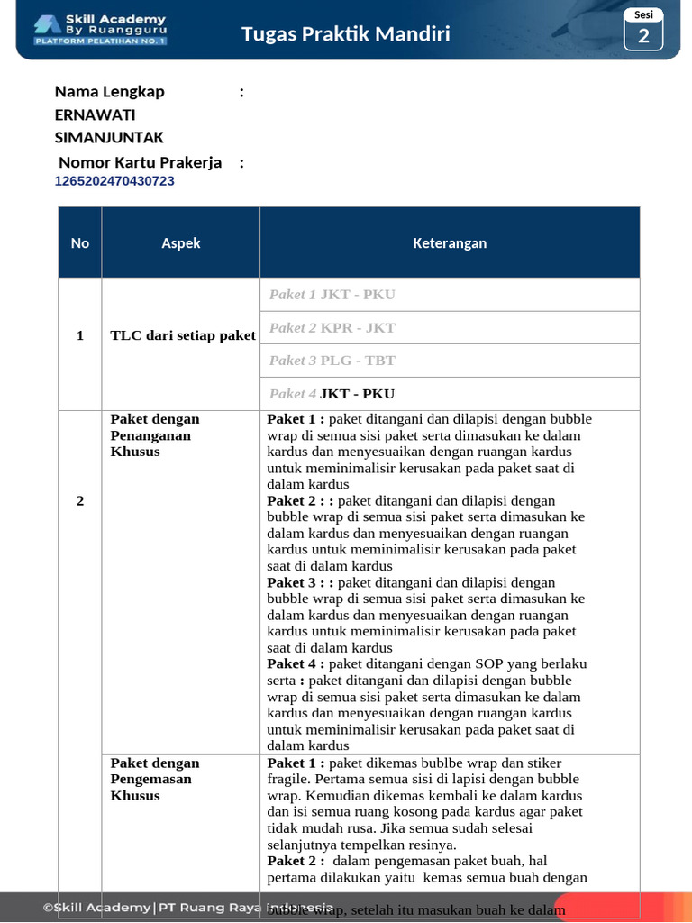 TPM 1 Menentukan Kode Resi, Jenis, Dan Rute - (Ernawati Simanjuntak) | PDF