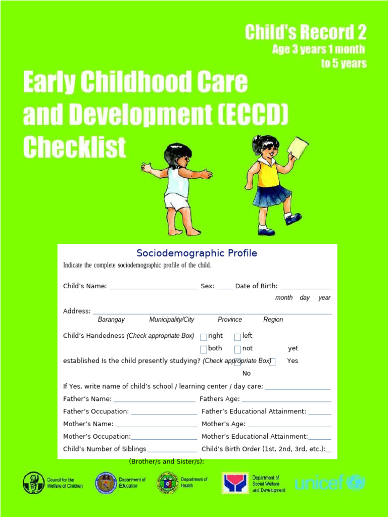 ECCD Checklist: Child's Record 2 | PDF | Toys | Wellness
