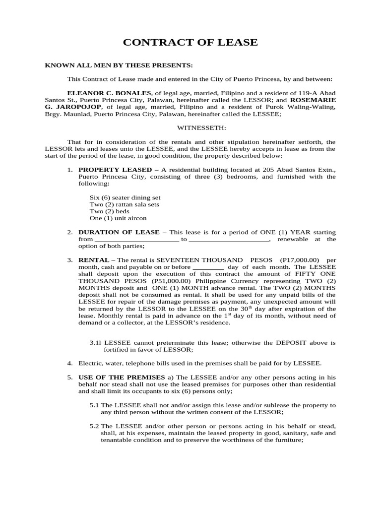 Contract of Lease House | PDF | Lease | Civil Law (Common Law)