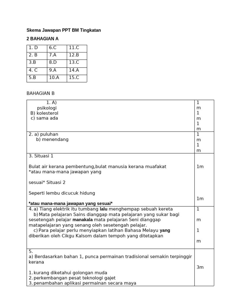 Skema Jawapan UPSA BM Tingkatan 2 | PDF