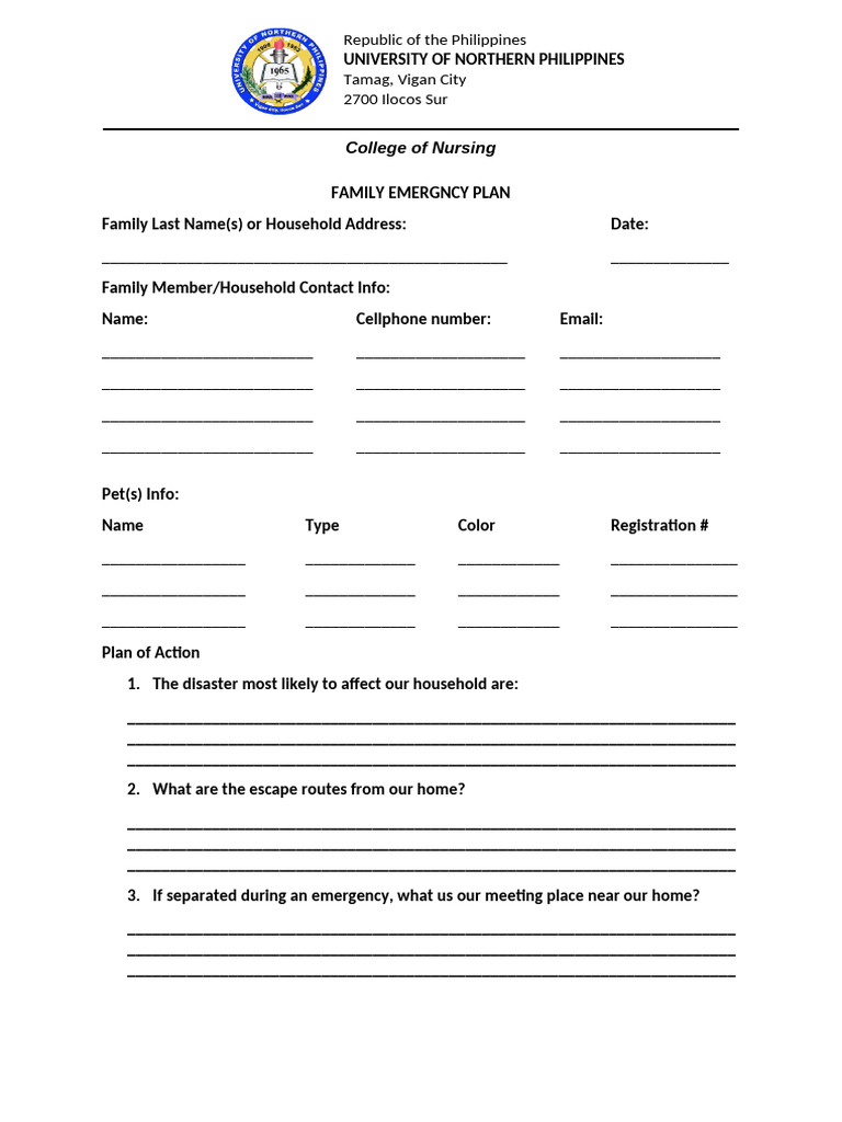 Activity Family Emergency Plan | PDF