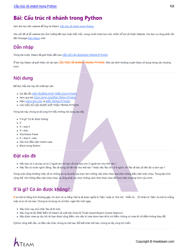 Cấu trúc rẽ nhánh trong Python | PDF