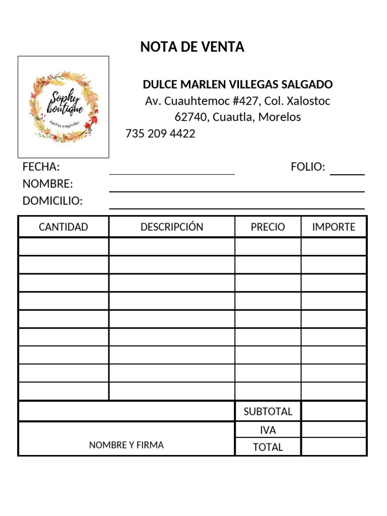 Formato Nota de Venta | PDF