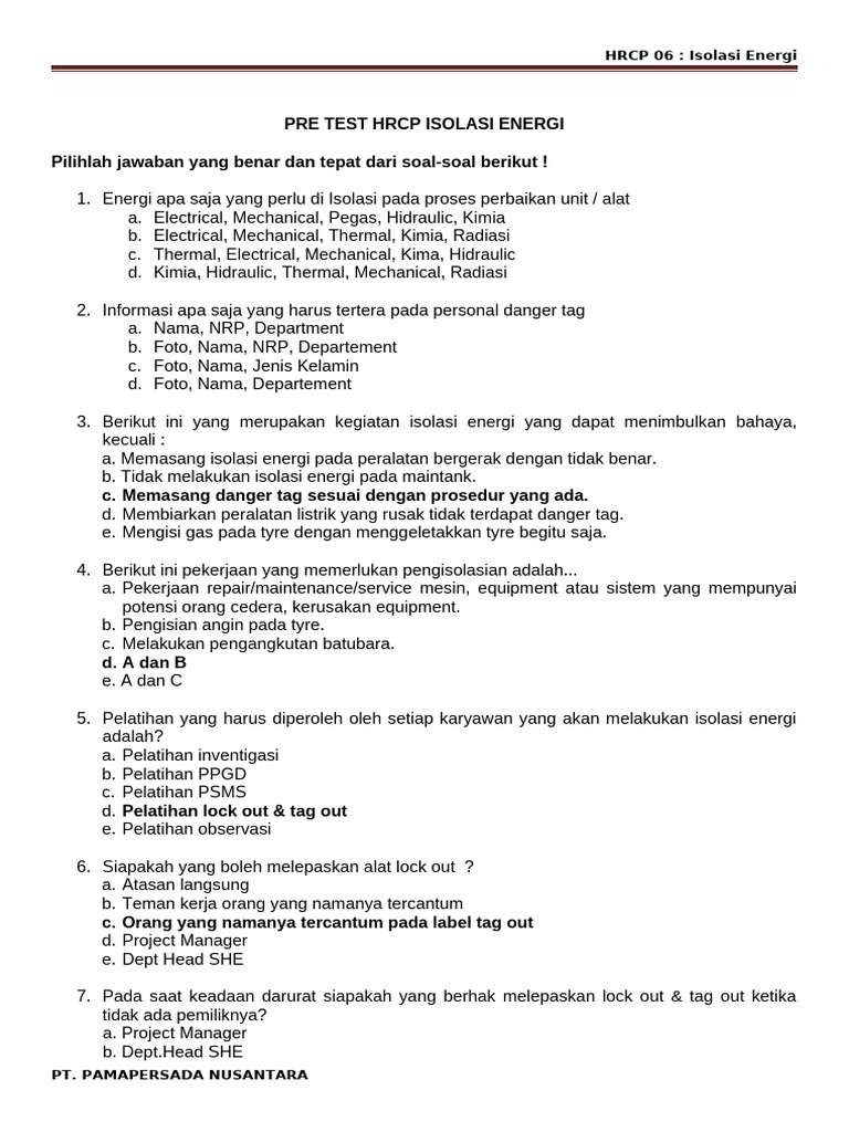 Soal GC020 HRCP 06 - Isolasi Energi | PDF