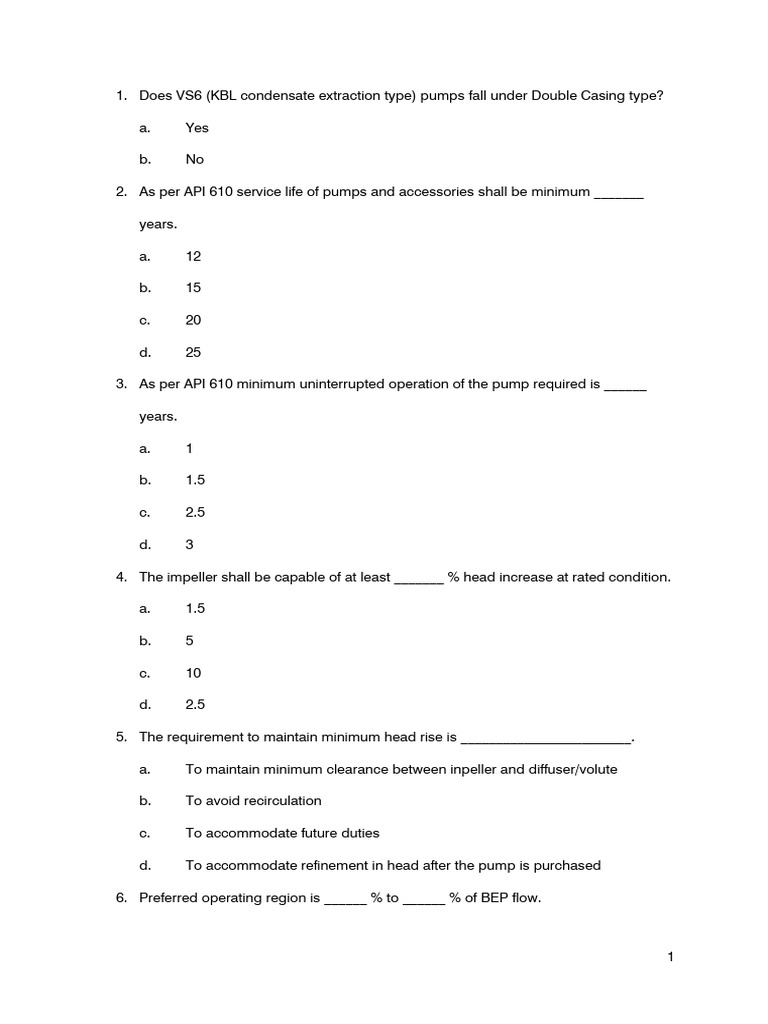 Making VT Pumps API 610 Compliant - Questions With Options | PDF
