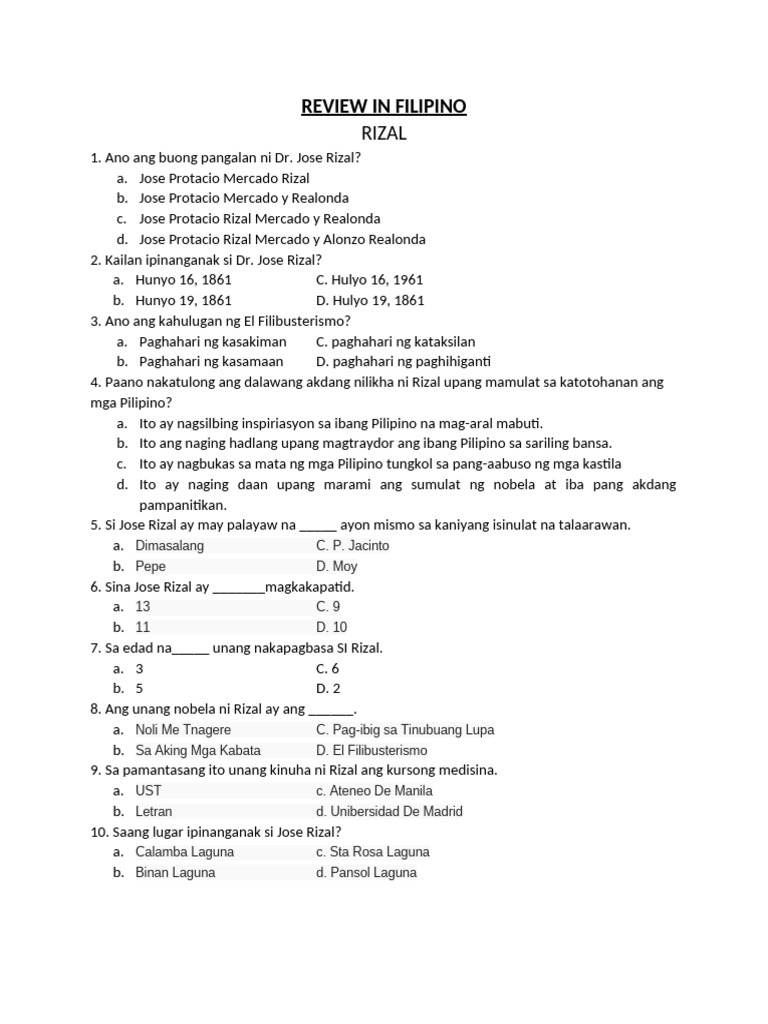 Review in Filipino | PDF