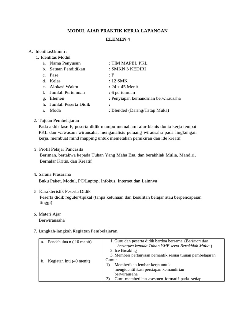 Modul Ajar PKL Elemen 4 | PDF | Seni