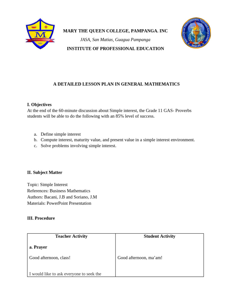 Detailed Lesson Plan in Business Math | PDF