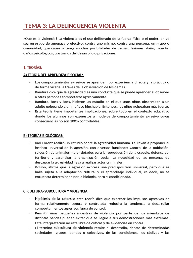 Tema 3, La Delincuencia Violenta | PDF
