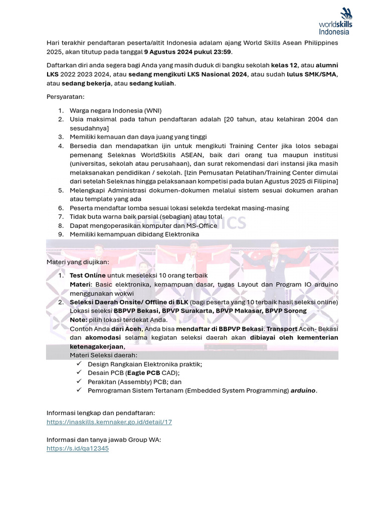 Talenta Muda WorldSkills Asean 2025 | PDF