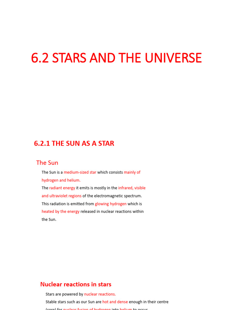 Igcse Physics CH 6.2 Stars and The Universe | PDF