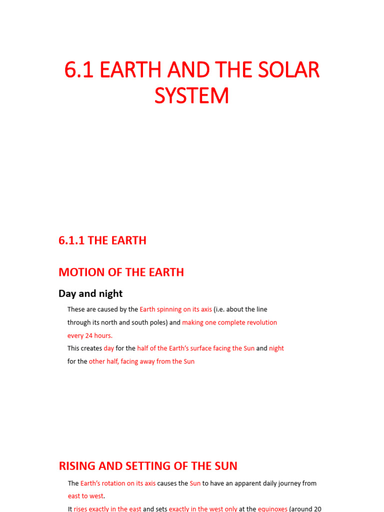 Igcse Physics CH 6.1 Earth and Solar System | PDF