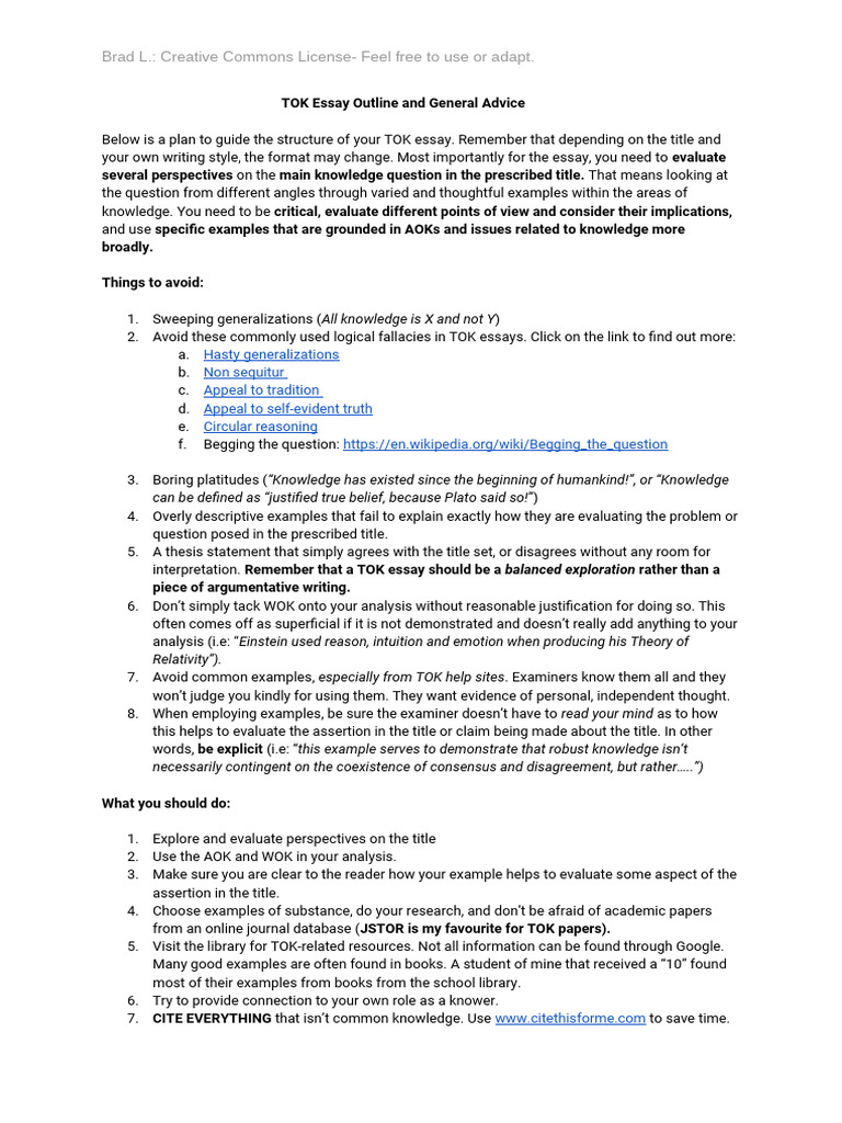TOK Outline and Tips (May2022) | PDF