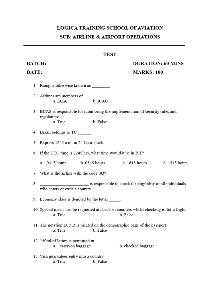 Final Test MCQ | PDF | Aviation