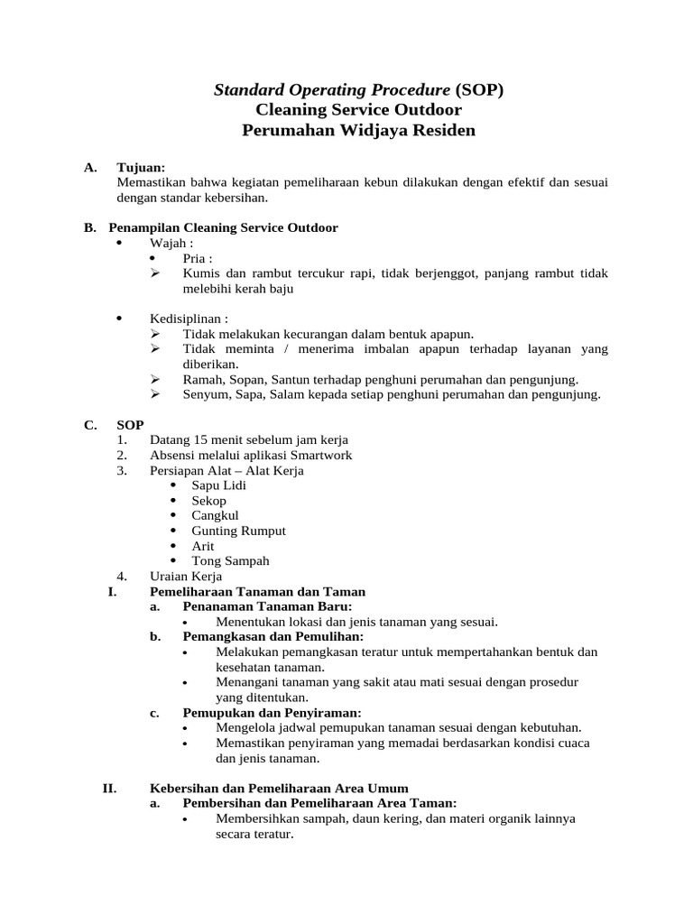 Standard Operating Procedure Cs Outdoor Perumahan | PDF
