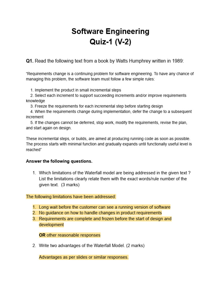 Quiz 1 Solution | PDF
