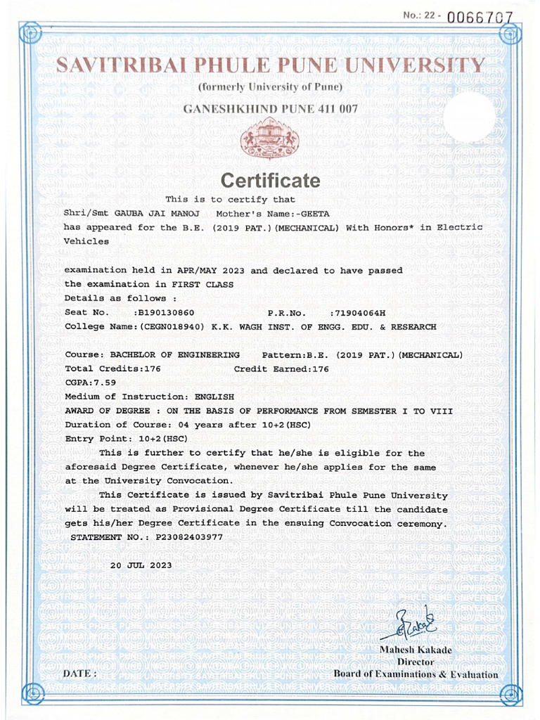 Engg Degree and Marksheet | PDF