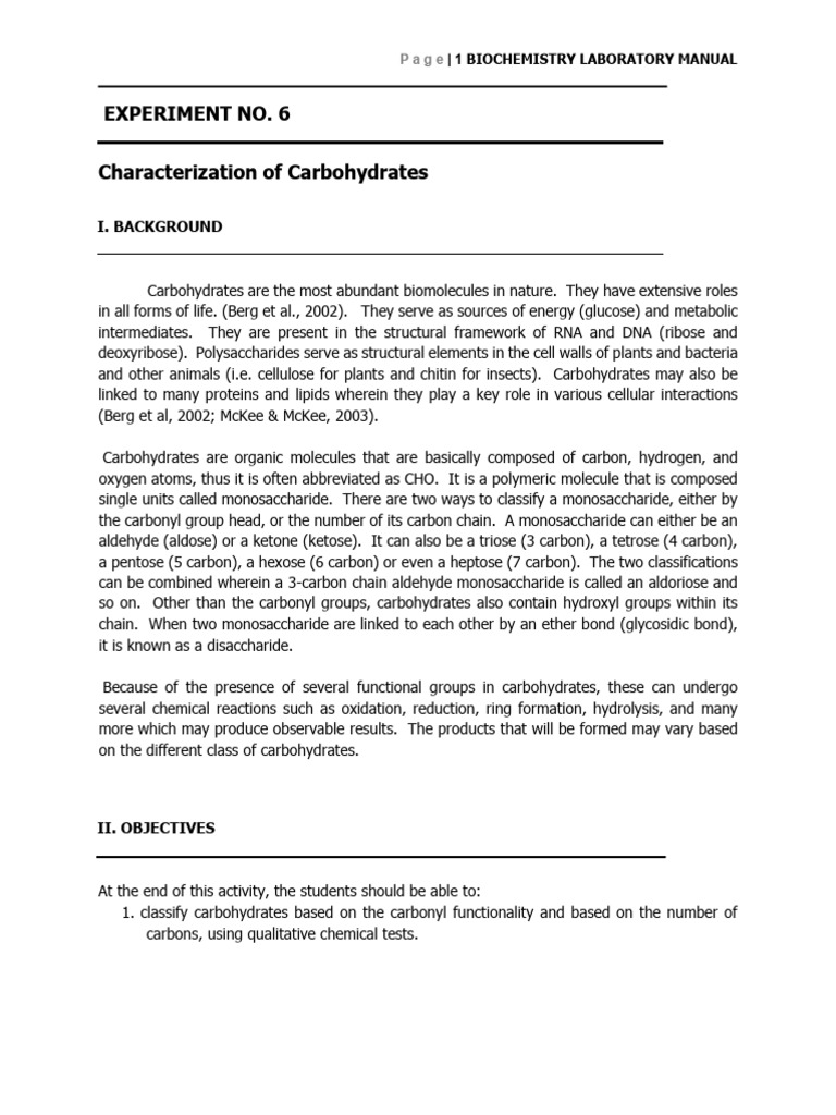 Experiment 6 - Characterization of Carbohydrates | PDF | Carbohydrates ...