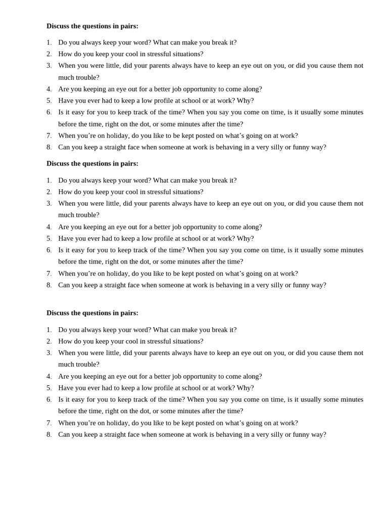 Engaging Pair Discussion Questions | PDF | Career & Growth | Self ...