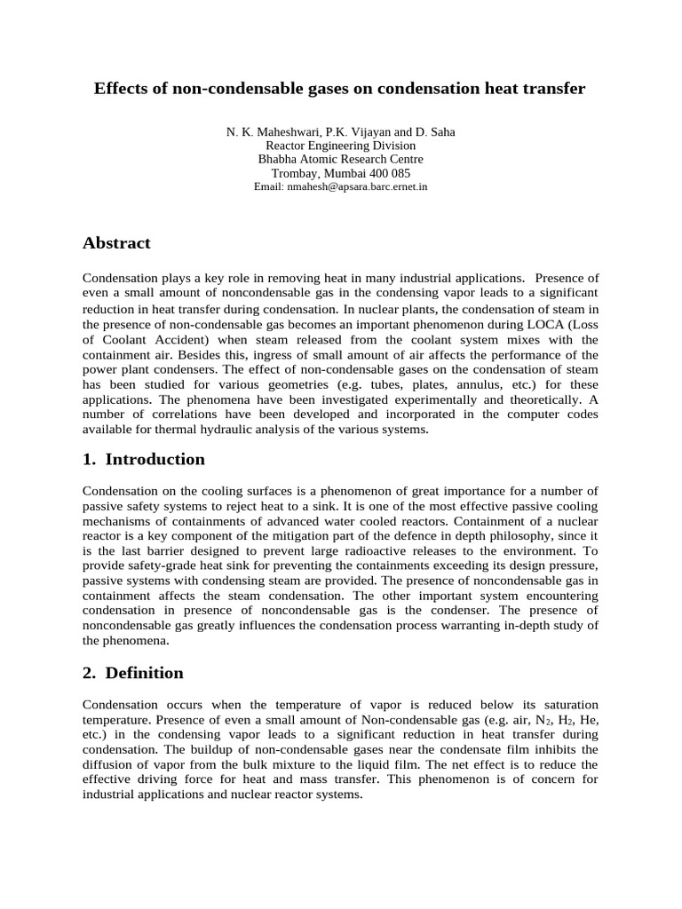 Effects of Non-Condensable Gases On Condensation Heat Transfer | PDF