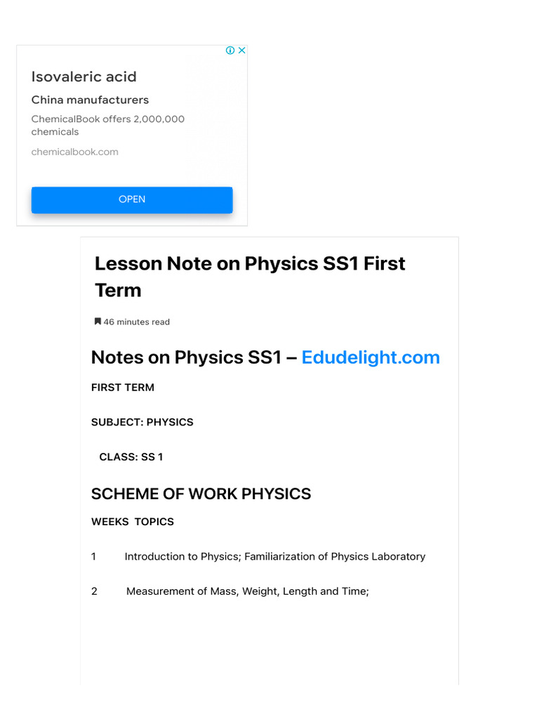 Lesson Note On Physics SS1 First Term - Edudeligh | PDF | Force ...