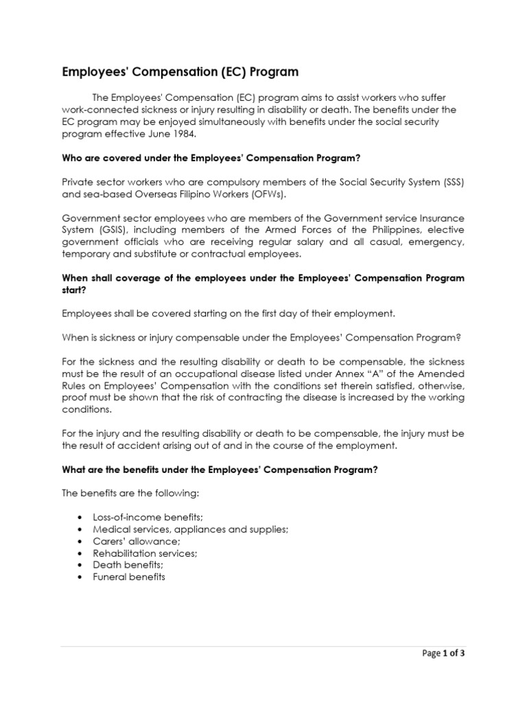 Who Are Covered Under The Employees' Compensation Program? | PDF