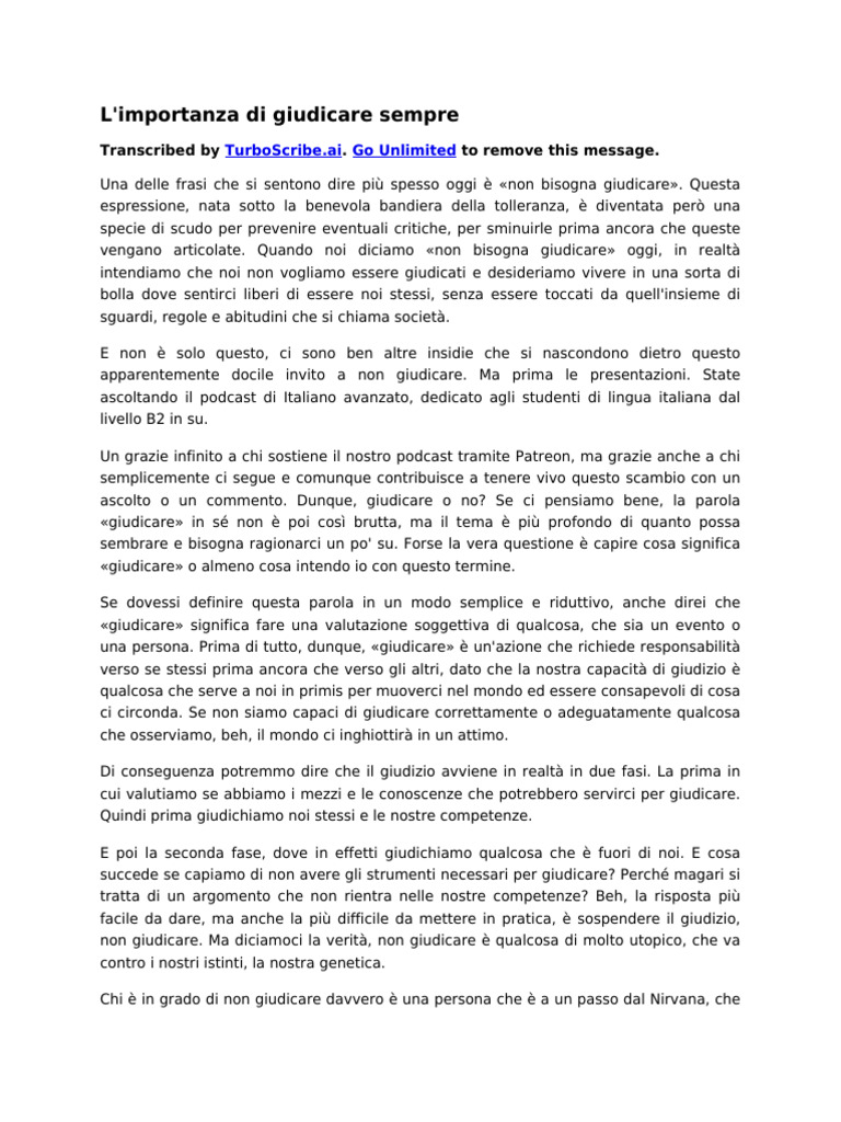 L'importanza Di Giudicare Sempre | PDF