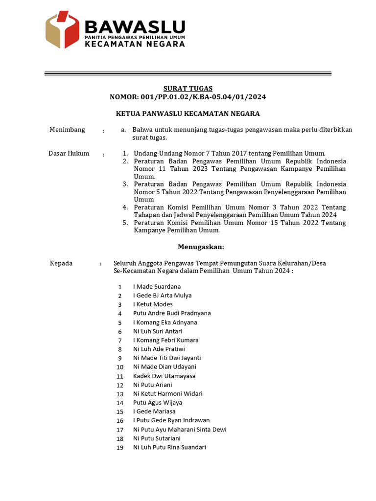 Surat Tugas PTPS 2024 | PDF