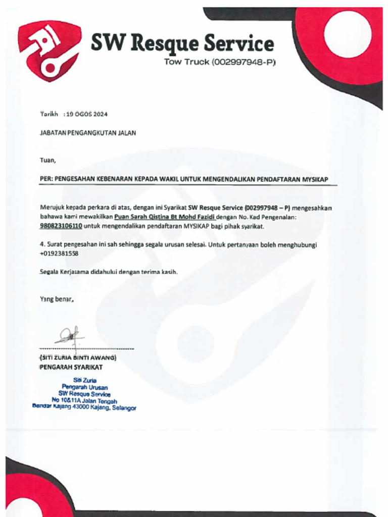 Surat Kebenaran Wakil Syarikat | PDF