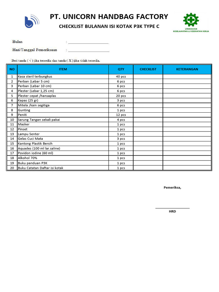 Checklist P3K- UHF | PDF