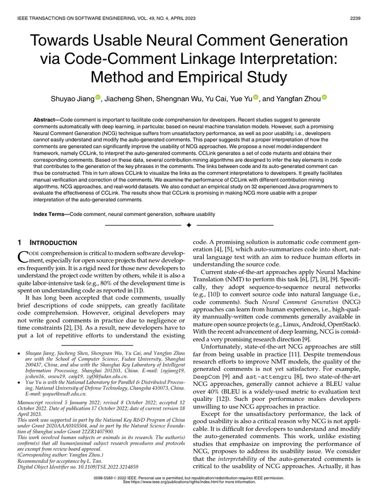 Towards Usable Neural Comment Generation Via Code-Comment Linkage ...
