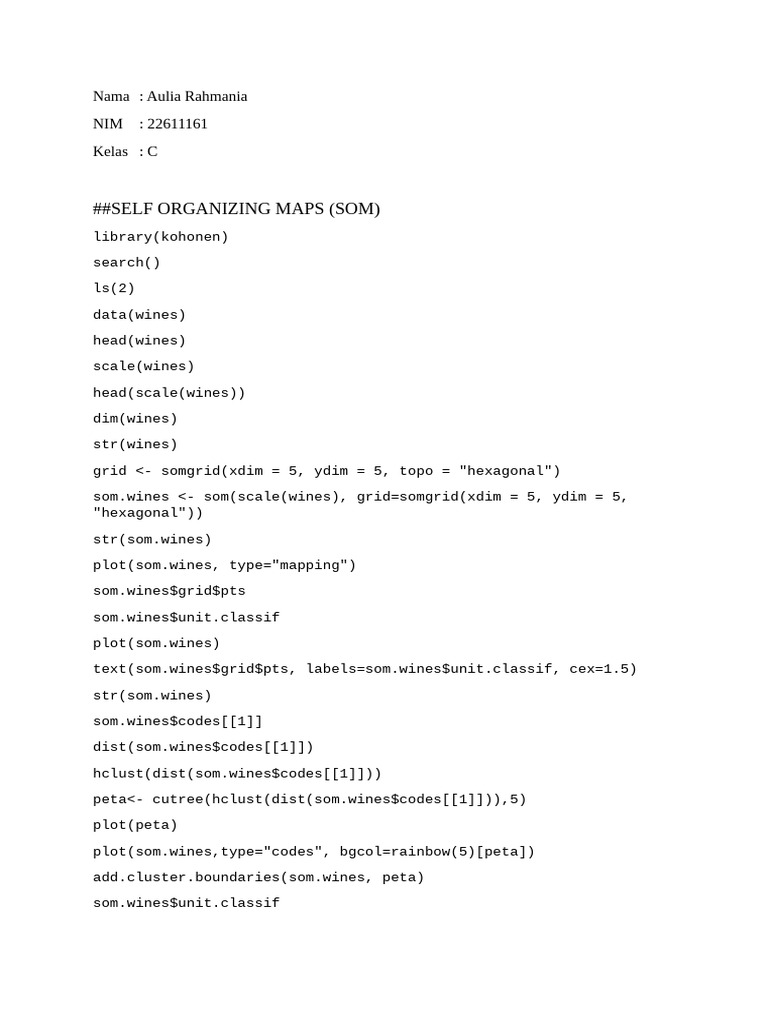 ##Self Organizing Maps (Som) : Nama: Aulia Rahmania NIM: 22611161 Kelas ...