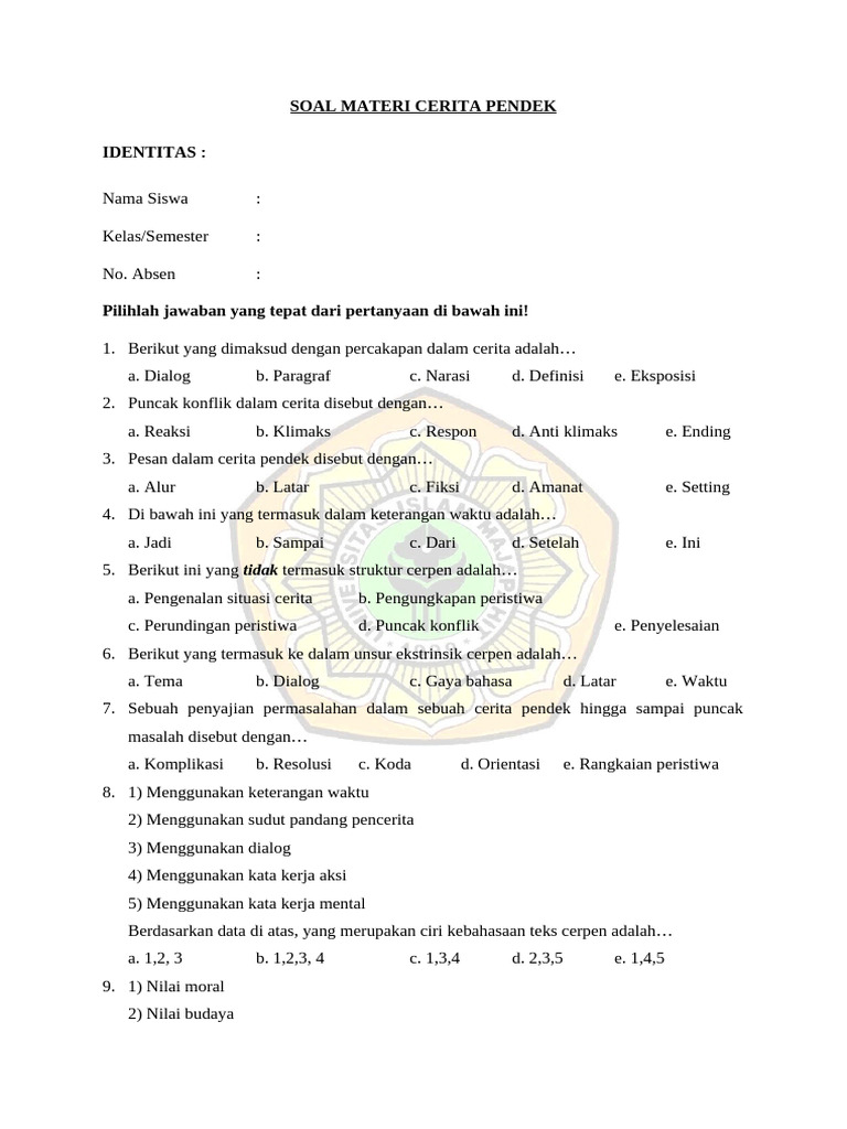 Hal 1 SOAL MATERI CERITA PENDEK | PDF