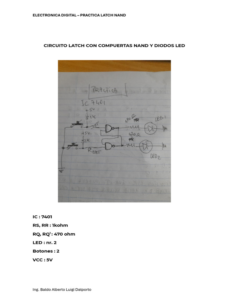 Laboratorio Circuito Latch Con Compuertas Nand y Diodos Led | PDF