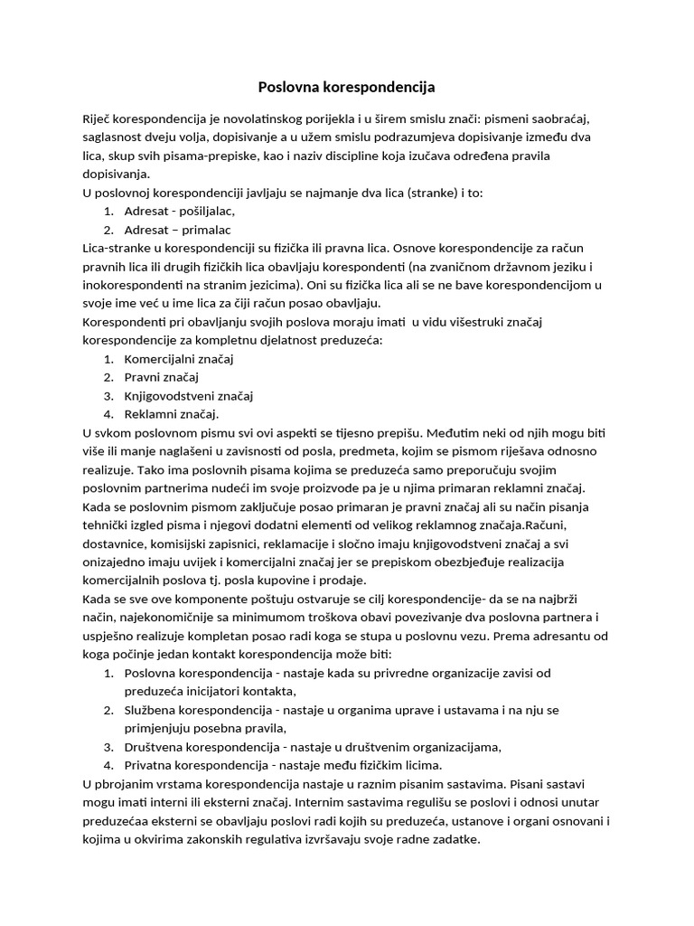 Poslovna Korespondencija 1 | PDF