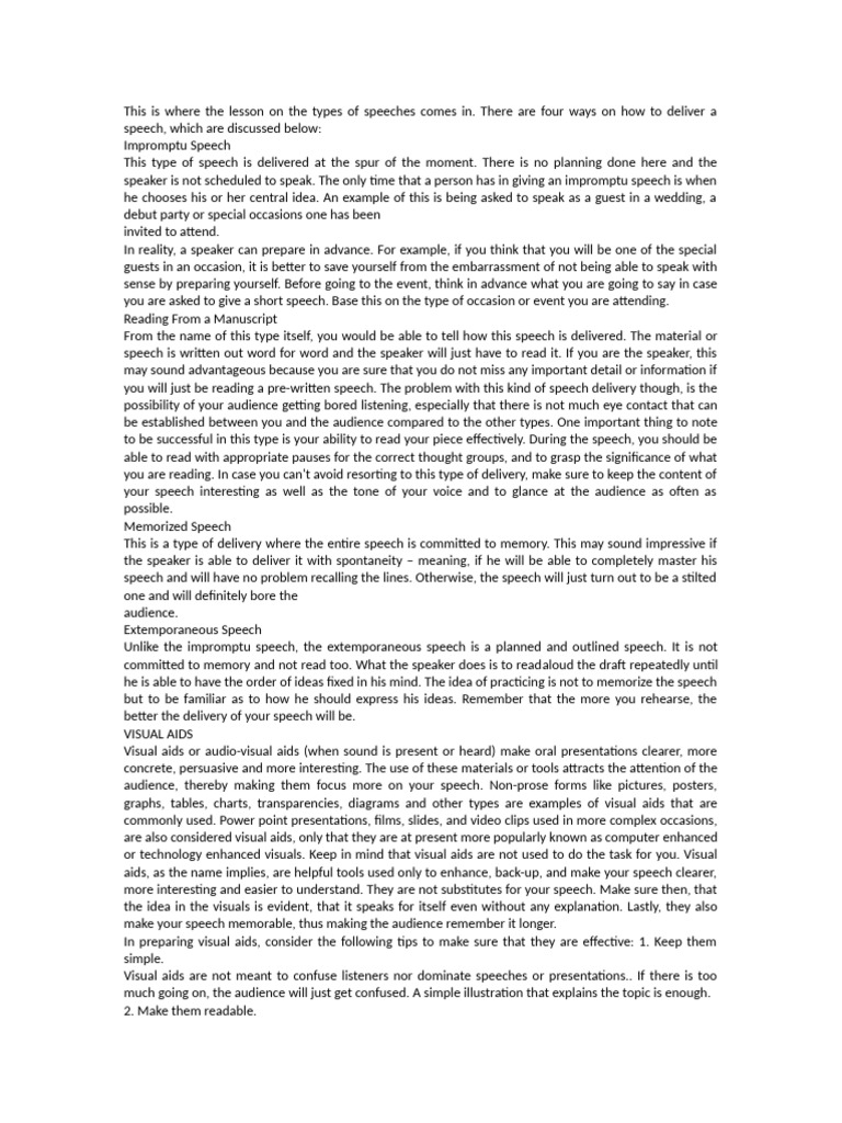 Types of Speeches 2 | PDF