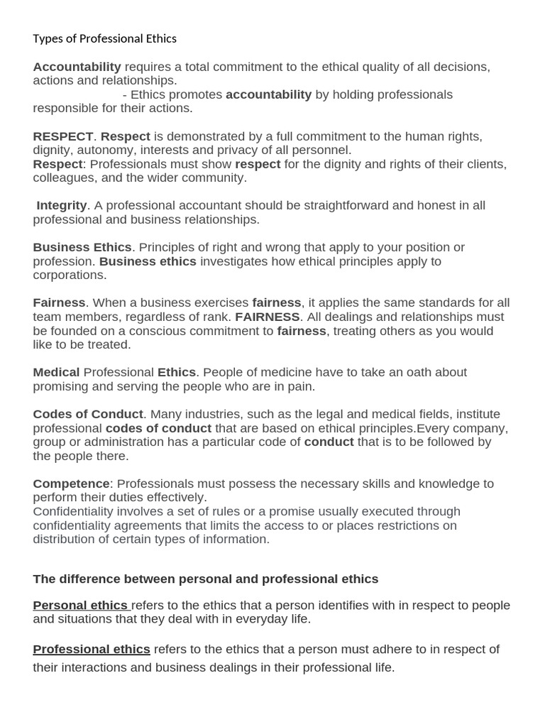 Types of Professional Ethics | PDF | Professional Ethics | Business Ethics
