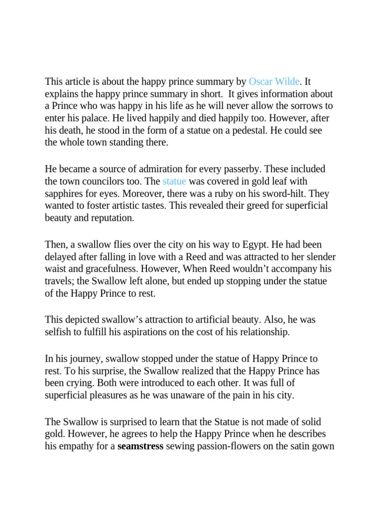 Happy Prince Summary | PDF