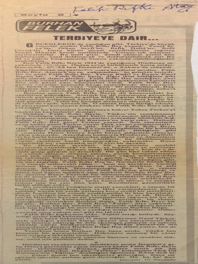 Eğitim Terbiye Dil Devrimi Falih Rıfkı Burhan Belge | PDF