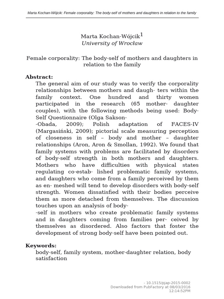 Female Corporality The Body-Self of Mothers and Da | PDF