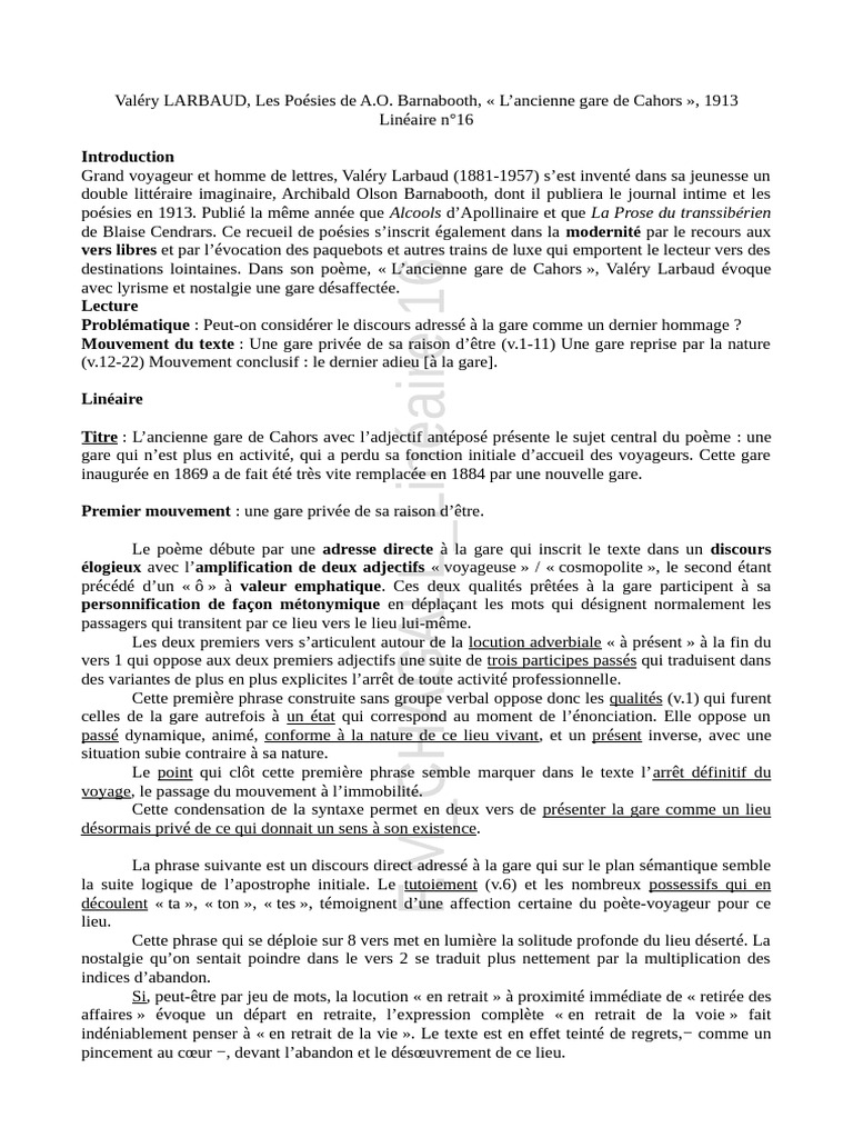 1E6-1E8 Linéaire N°16 Larbaud Gare Cahors Élèves | PDF