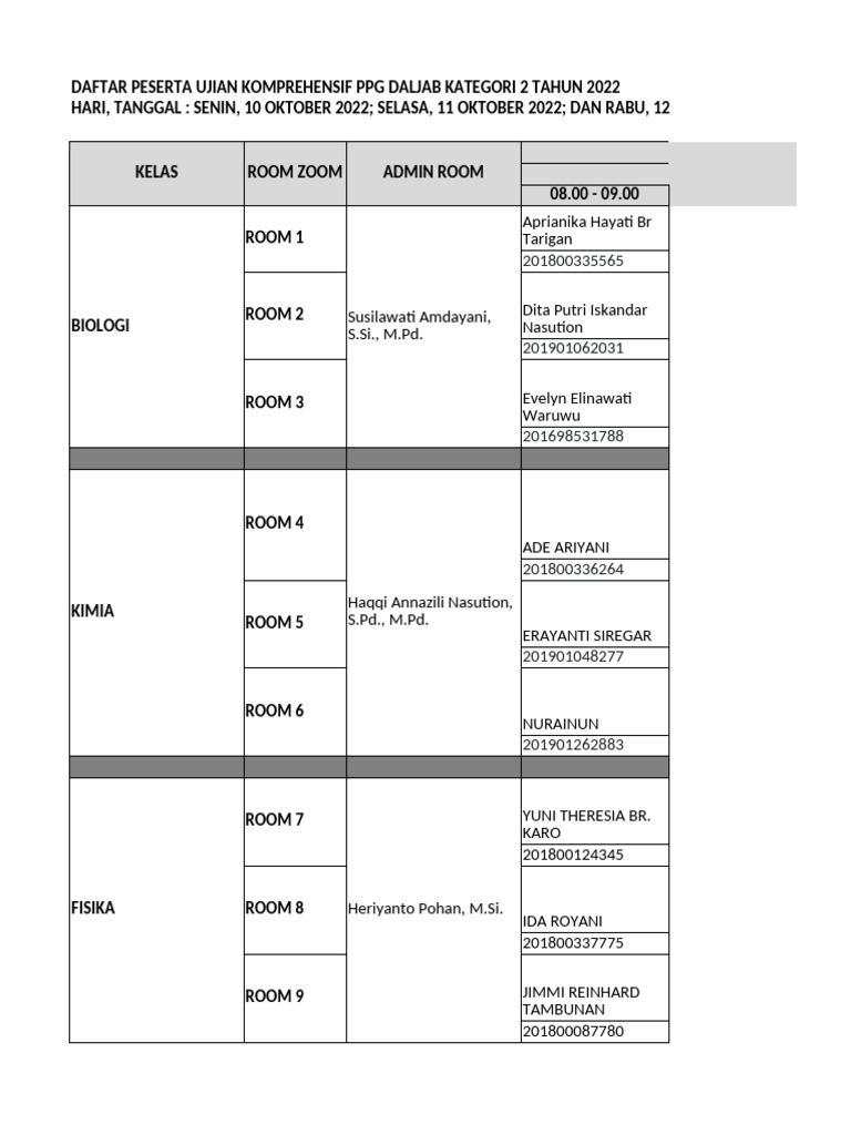 Jadwal Uji Komprehensif K2 2022 - Dosen Admin | PDF