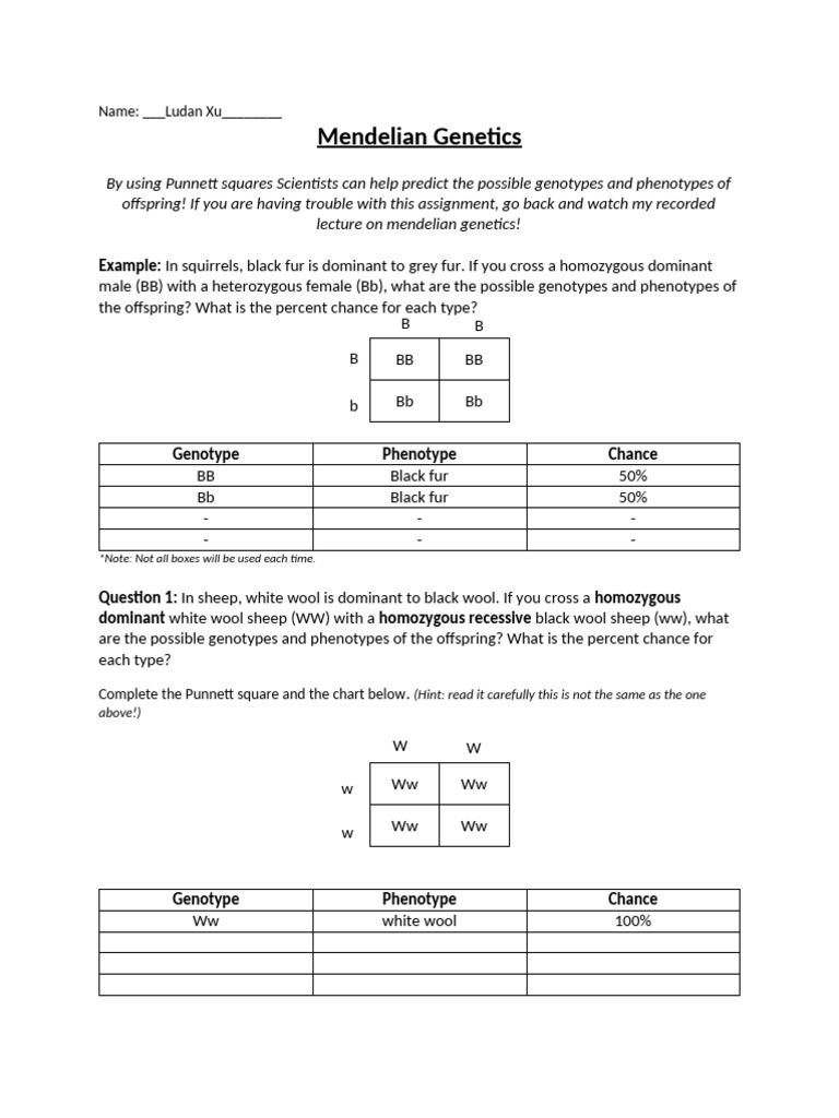 Mendelian Genetics Homework | PDF