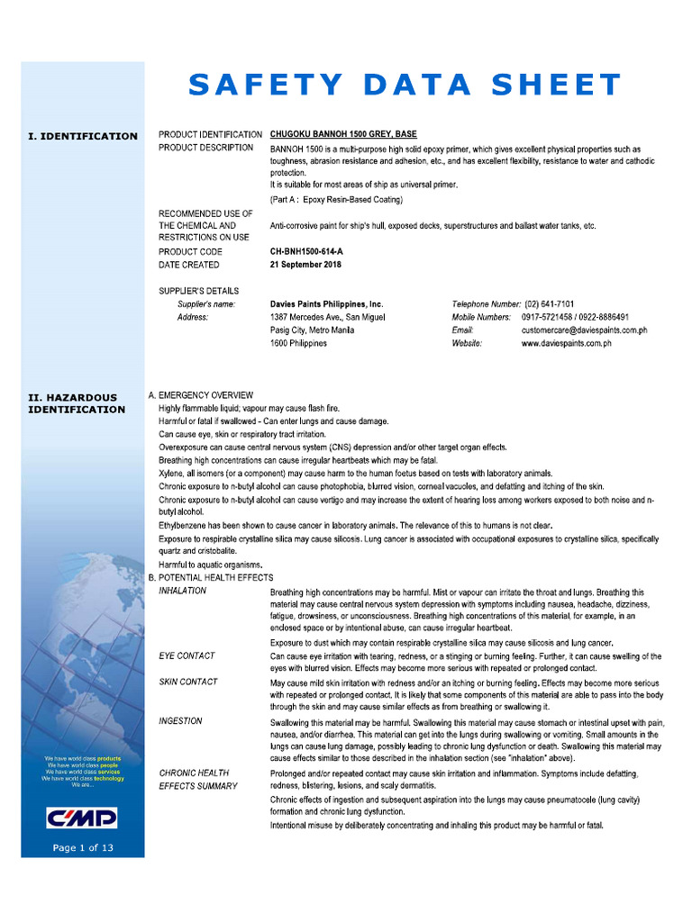 Primer Paint Bannoh 1500 - MSDS | PDF