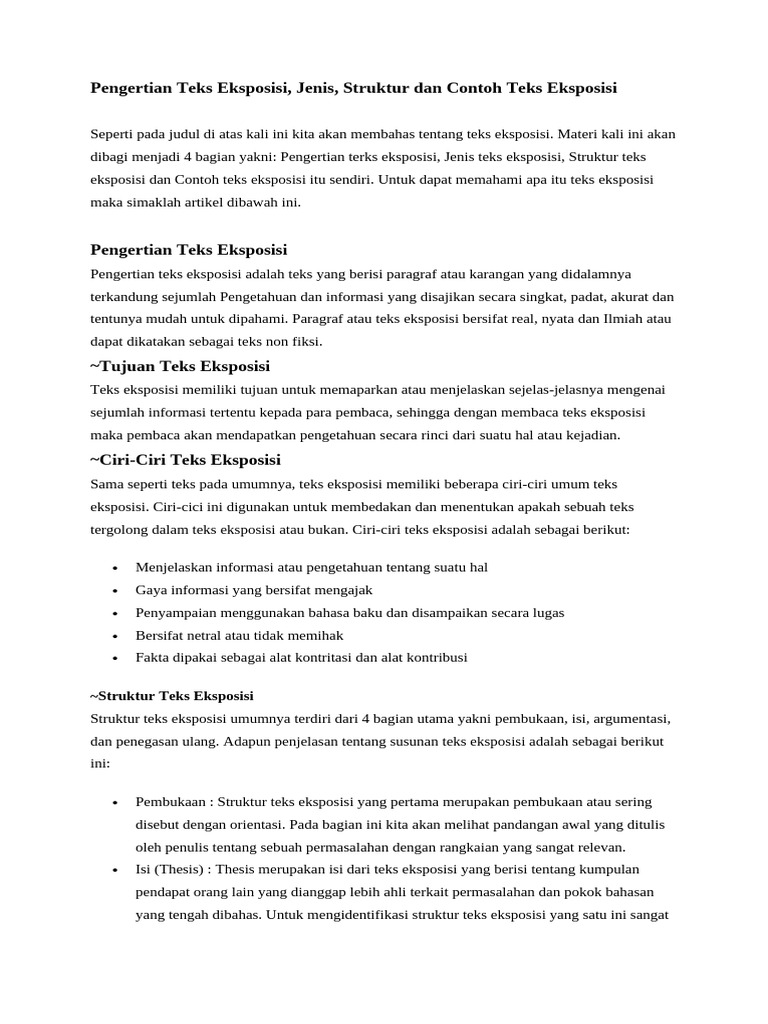 Pengertian Teks Eksposisi, Jenis, Struktur Dan Contoh Teks Eksposisi | PDF
