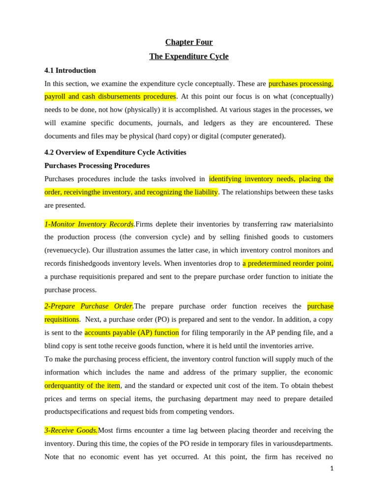 Chapter Four - The Expenditure Cycle | PDF