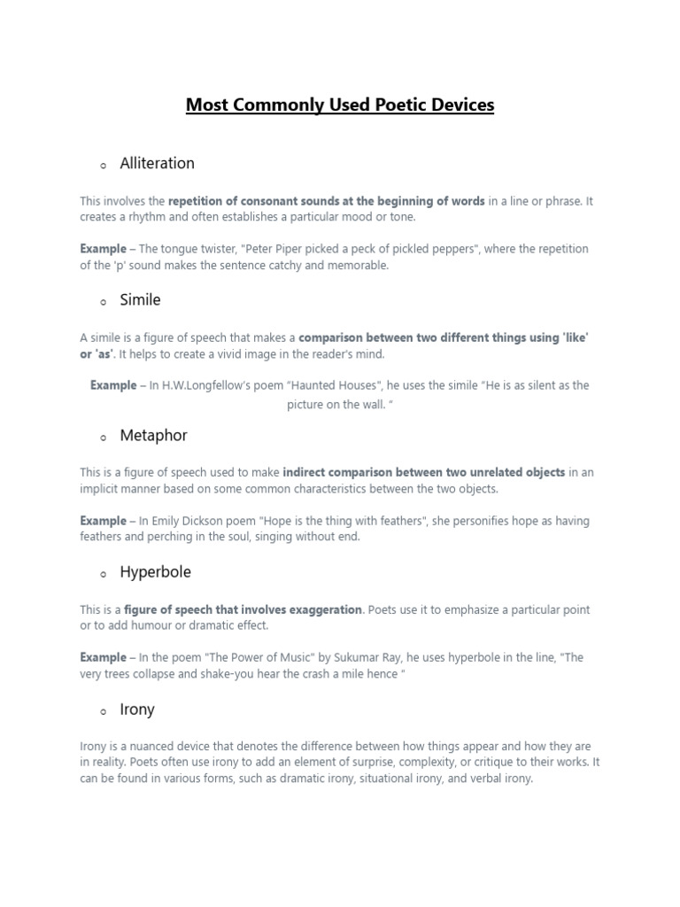 Poetic Devices (Class IX) | PDF