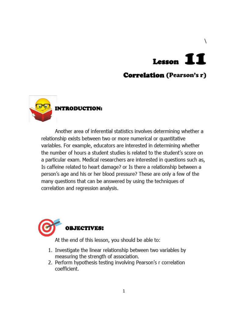 Lesson 11 Pearsons R | PDF | Statistics | Teaching Methods & Materials