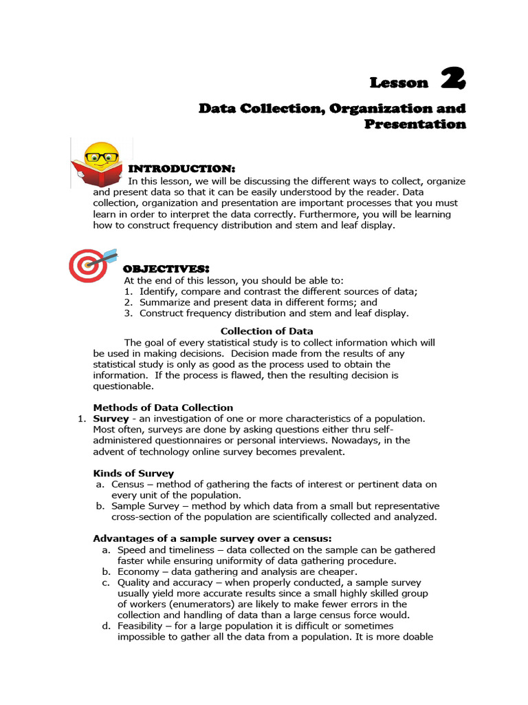 Lesson 2 - Data Collection Organization and Presentation | PDF | Sampling (Statistics ...