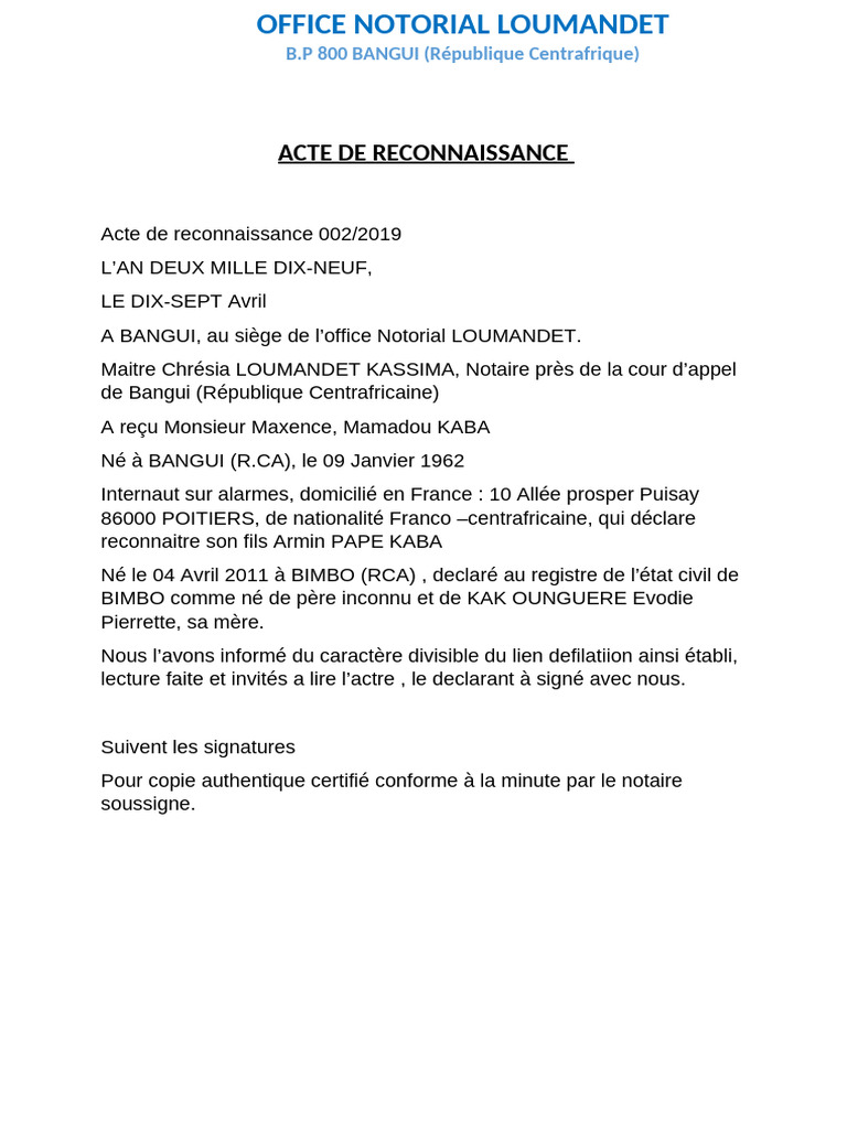 Acte de Reconnaissance | PDF